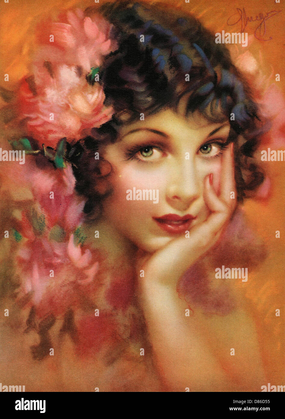 Beautiful woman surrounded by roses Stock Photo - Alamy