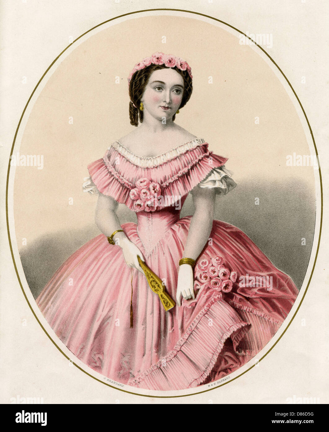 Young Victorian Woman In Pink Crinoline Stock Photo - Alamy