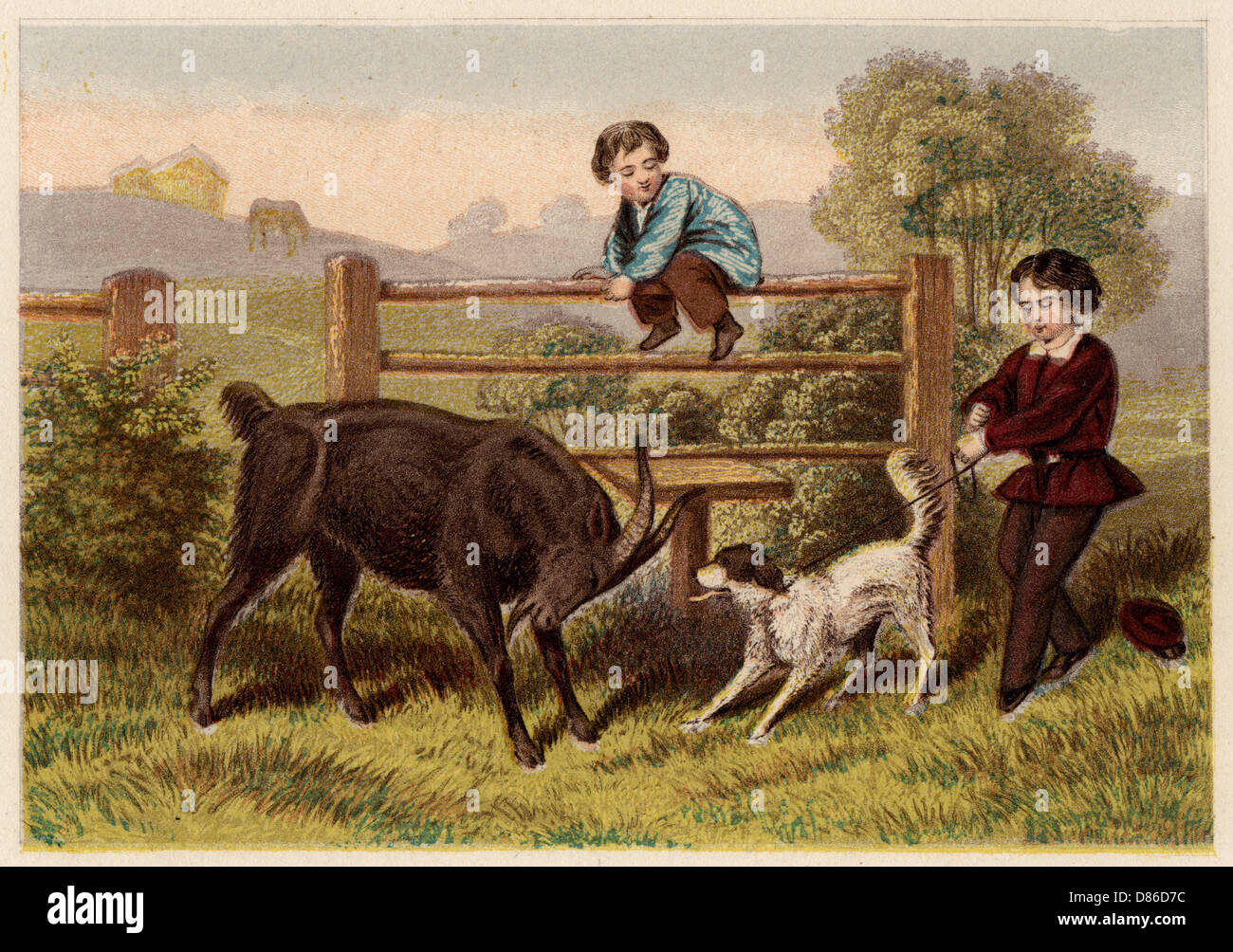 Two Victorian Boys With Dog And Goat Stock Photo - Alamy