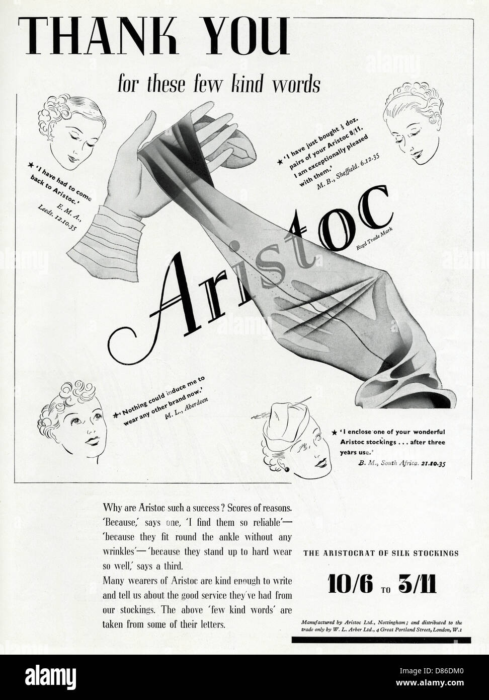 Advert for Aristoc stockings 1936 Stock Photo - Alamy