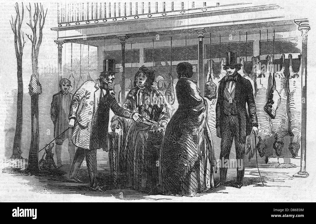 Butcher's shop, 1850 Stock Photo - Alamy
