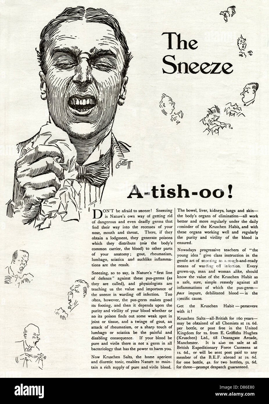 Advert for kruschen saits - a-tish-oo! 1918 Stock Photo - Alamy