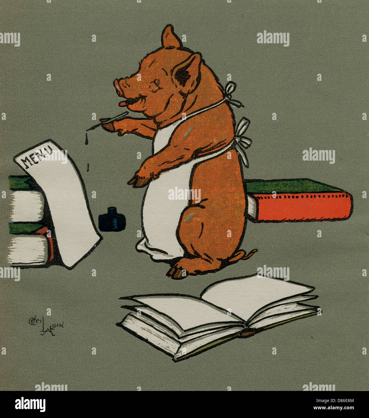 Hungry Peter the pig plans for a party Stock Photo - Alamy