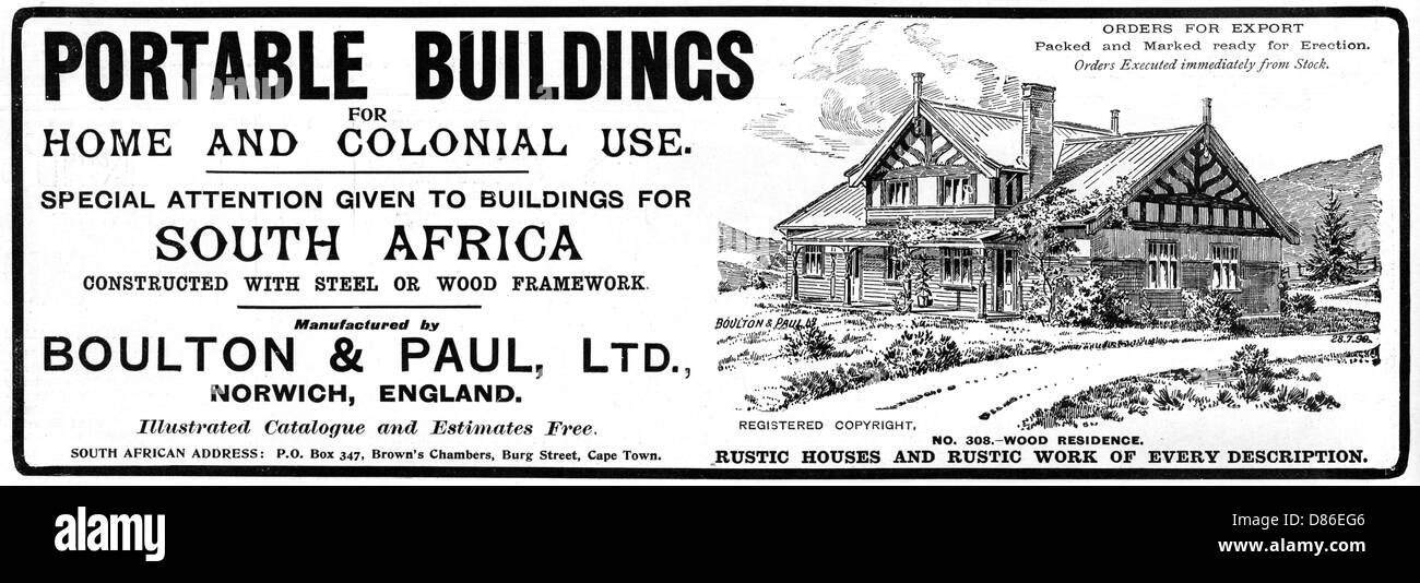 Advert for Portable Buildings 1902 Stock Photo - Alamy