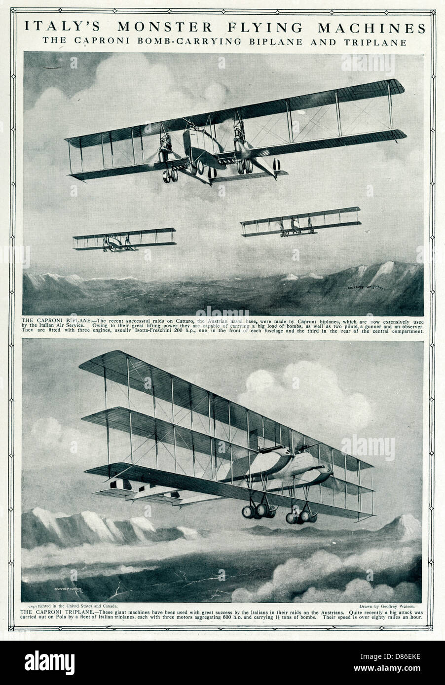 Italian Caproni bomb-carrying biplane and triplane 1917 Stock Photo - Alamy