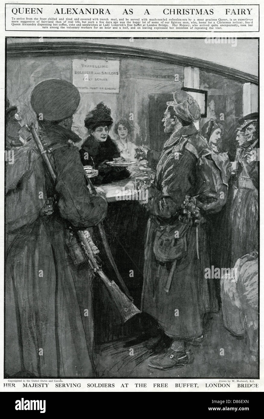 Queen Alexandra serving at London Bridge buffet, WW1 Stock Photo - Alamy