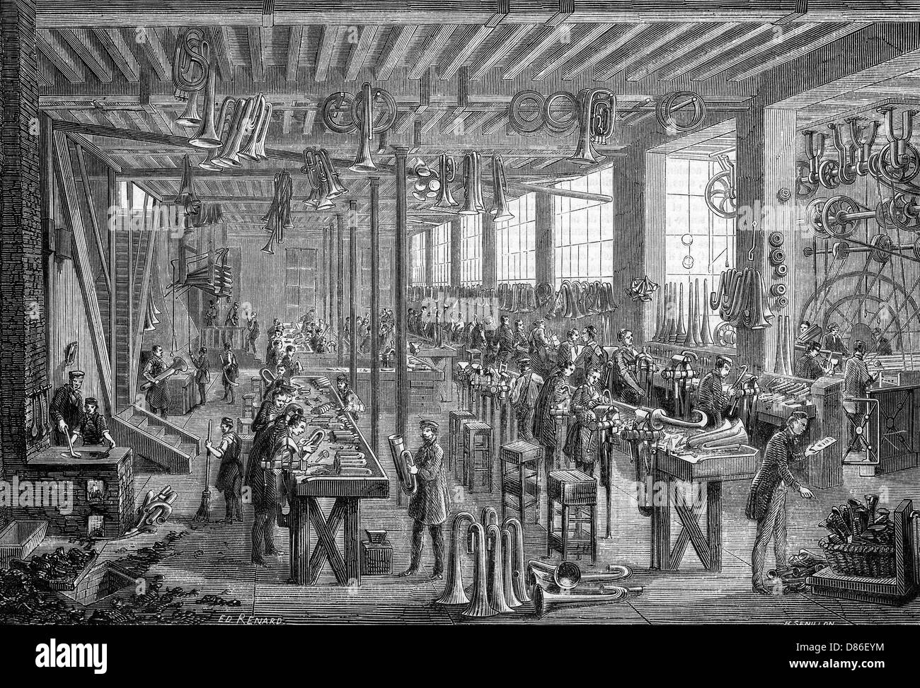 String and wind instrument manufacture, 1855 Stock Photo - Alamy