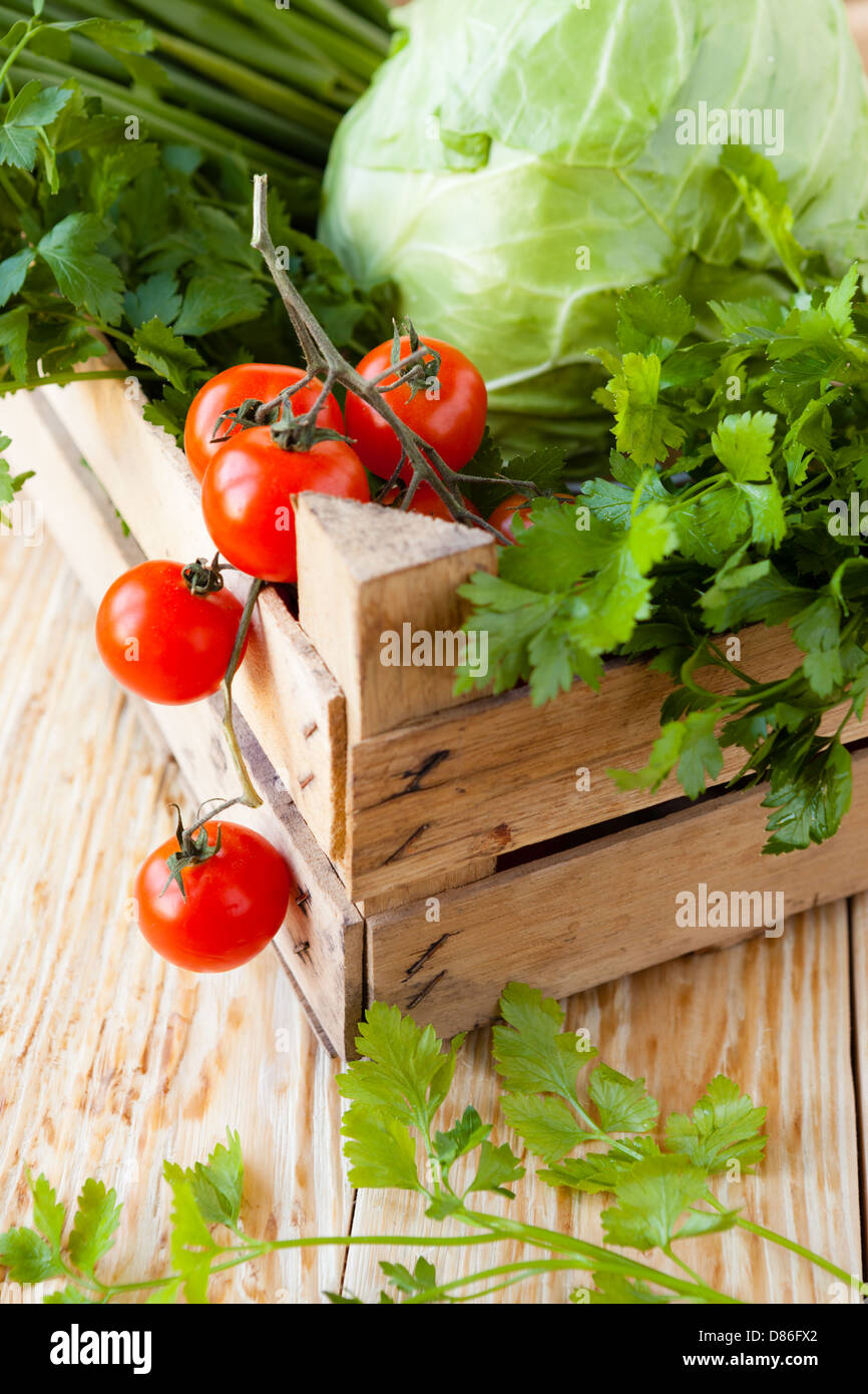 fresh vegetables in wooden crate, food fresh Stock Photo - Alamy