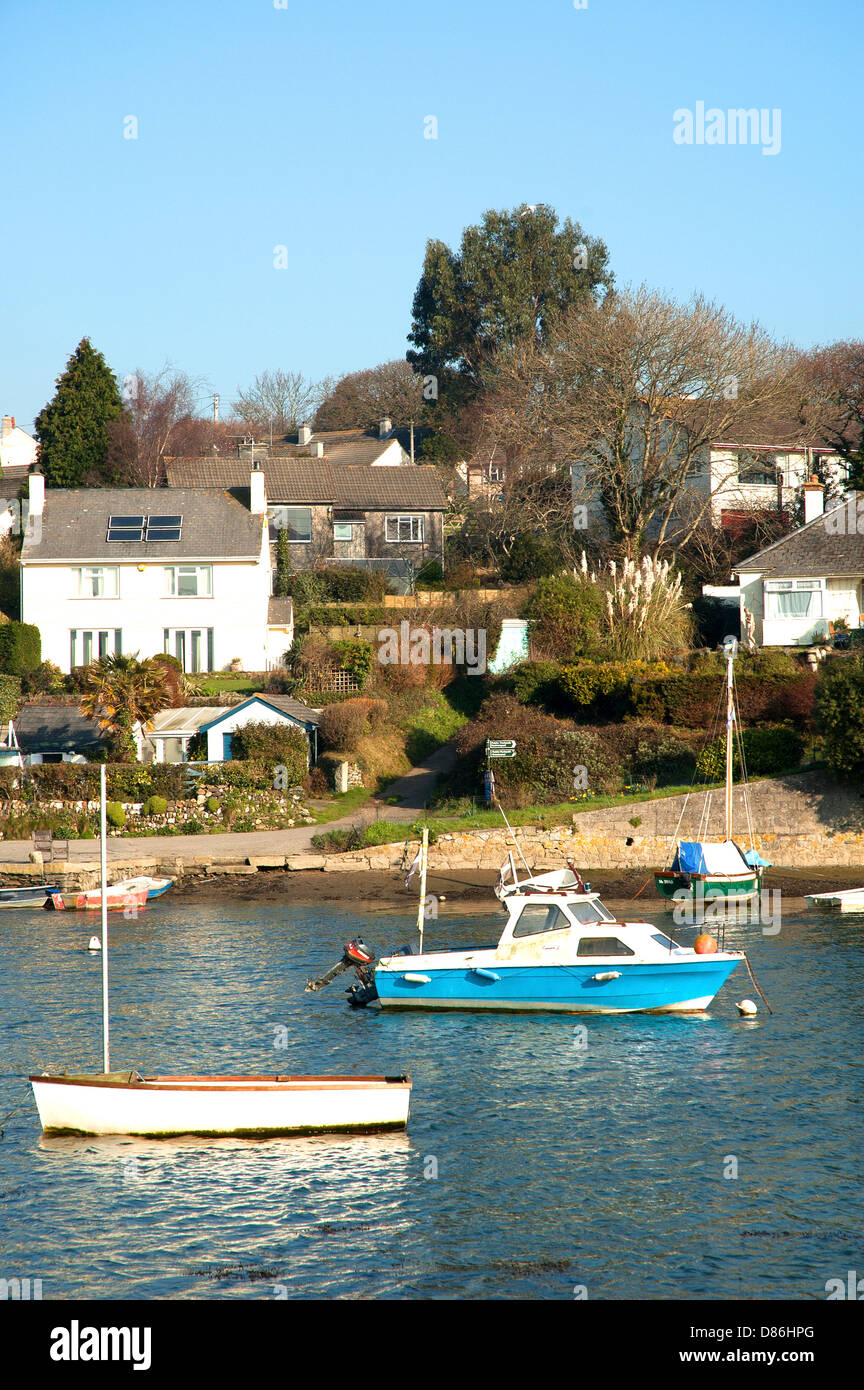 The waterside village of Mylor Bridge near Falmouth in Cornwall, UK ...