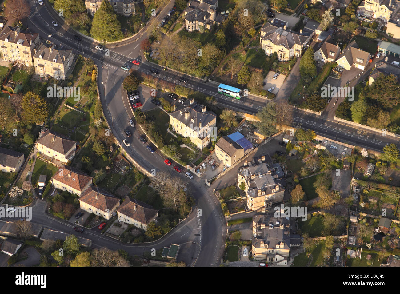 Aerial view of houses homes housing suburbs of Bath city England UK ...