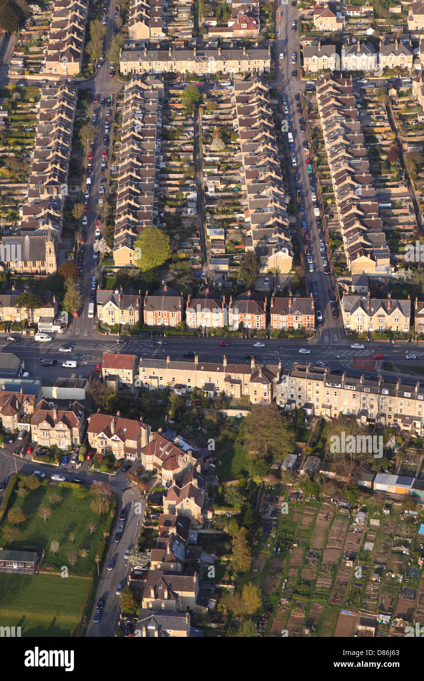Aerial view of residential homes and housing in a suburb of Bath ...
