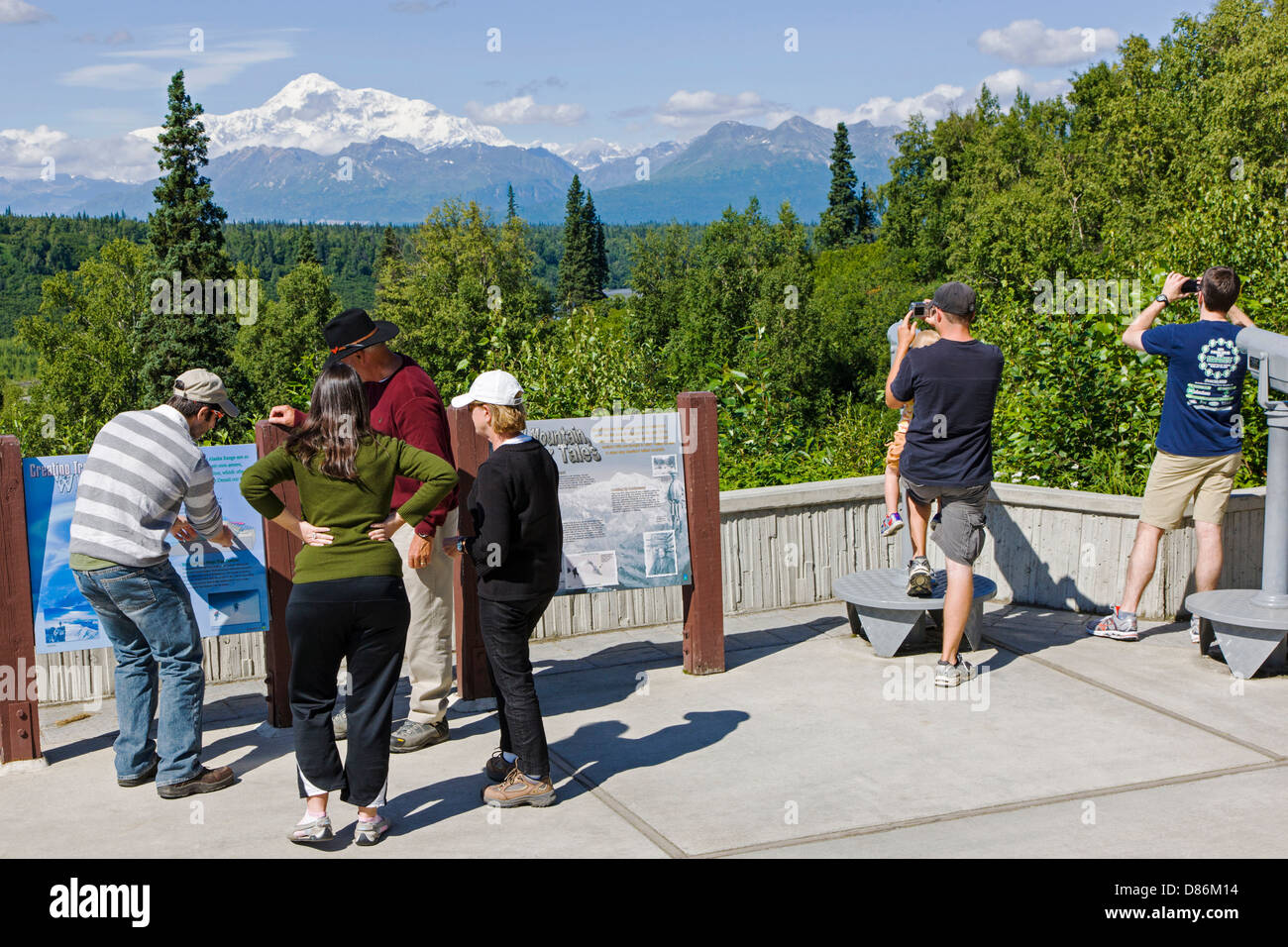 Tourists view Alaska Range & Denali Mountain (Mt. McKinley) from ...