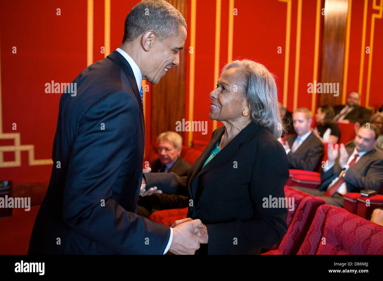 US President Barack Obama talks with Rachel Robinson before the ...