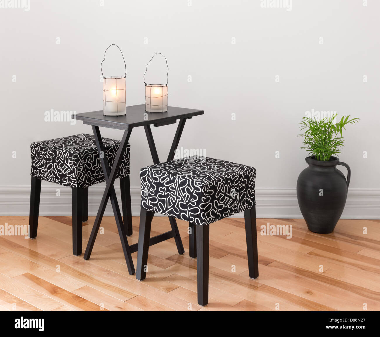 Table for two decorated with lanterns. Simple design Stock Photo - Alamy
