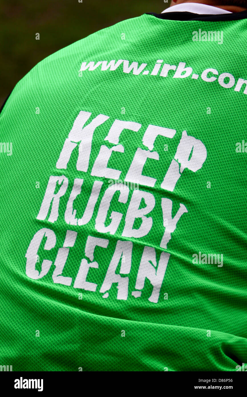 Keep rugby clean message on staff shirts at rugby sevens Stock Photo ...