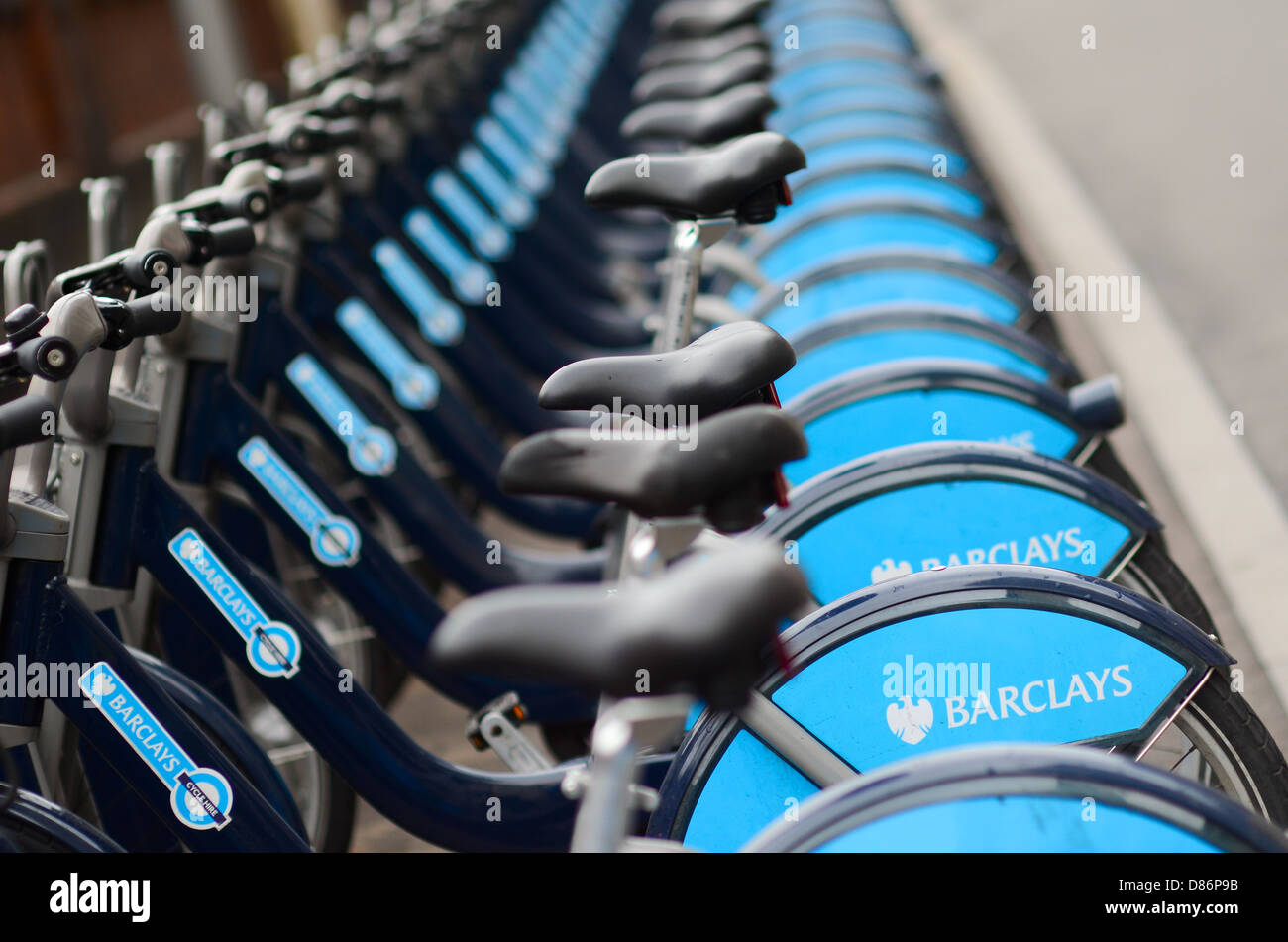 'Barclays Cycle Hire' bikes parked in London Stock Photo - Alamy