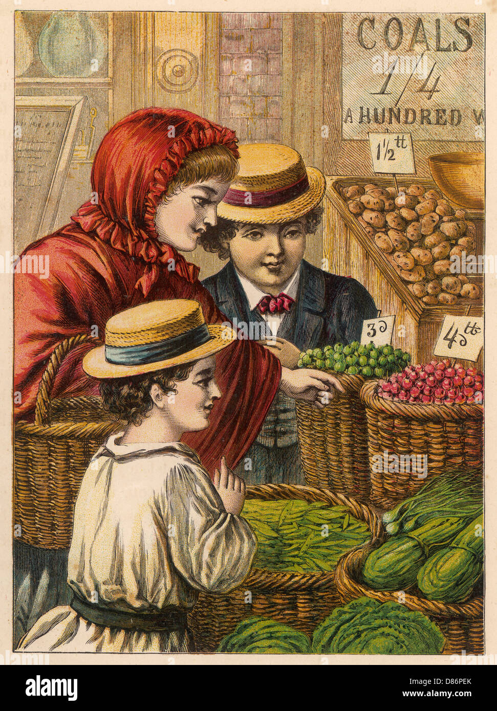 Trade: Children at the greengrocer's shop Stock Photo - Alamy