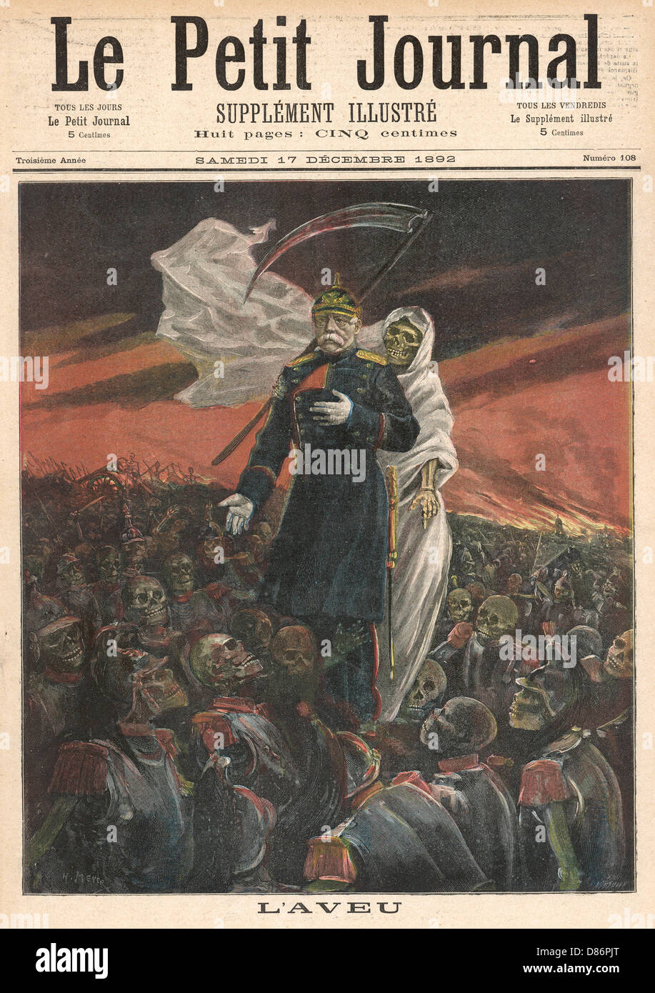 French satire on Otto von Bismarck with grim reaper 1892 Stock Photo ...