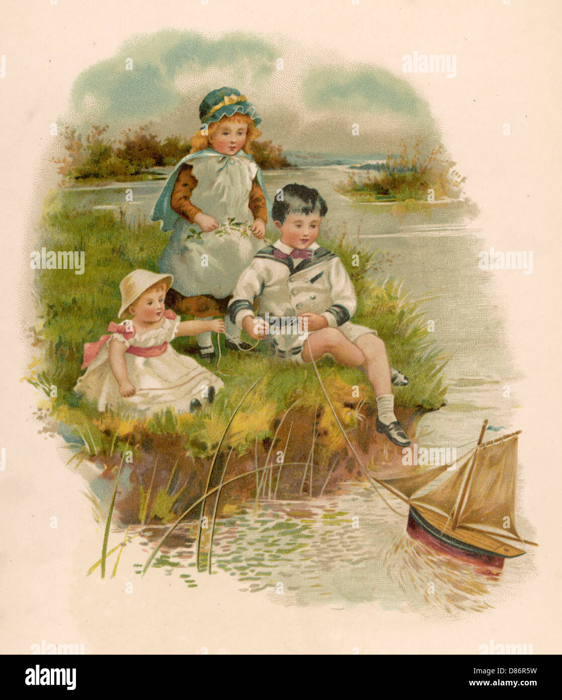 Children play with toy boat Stock Photo - Alamy