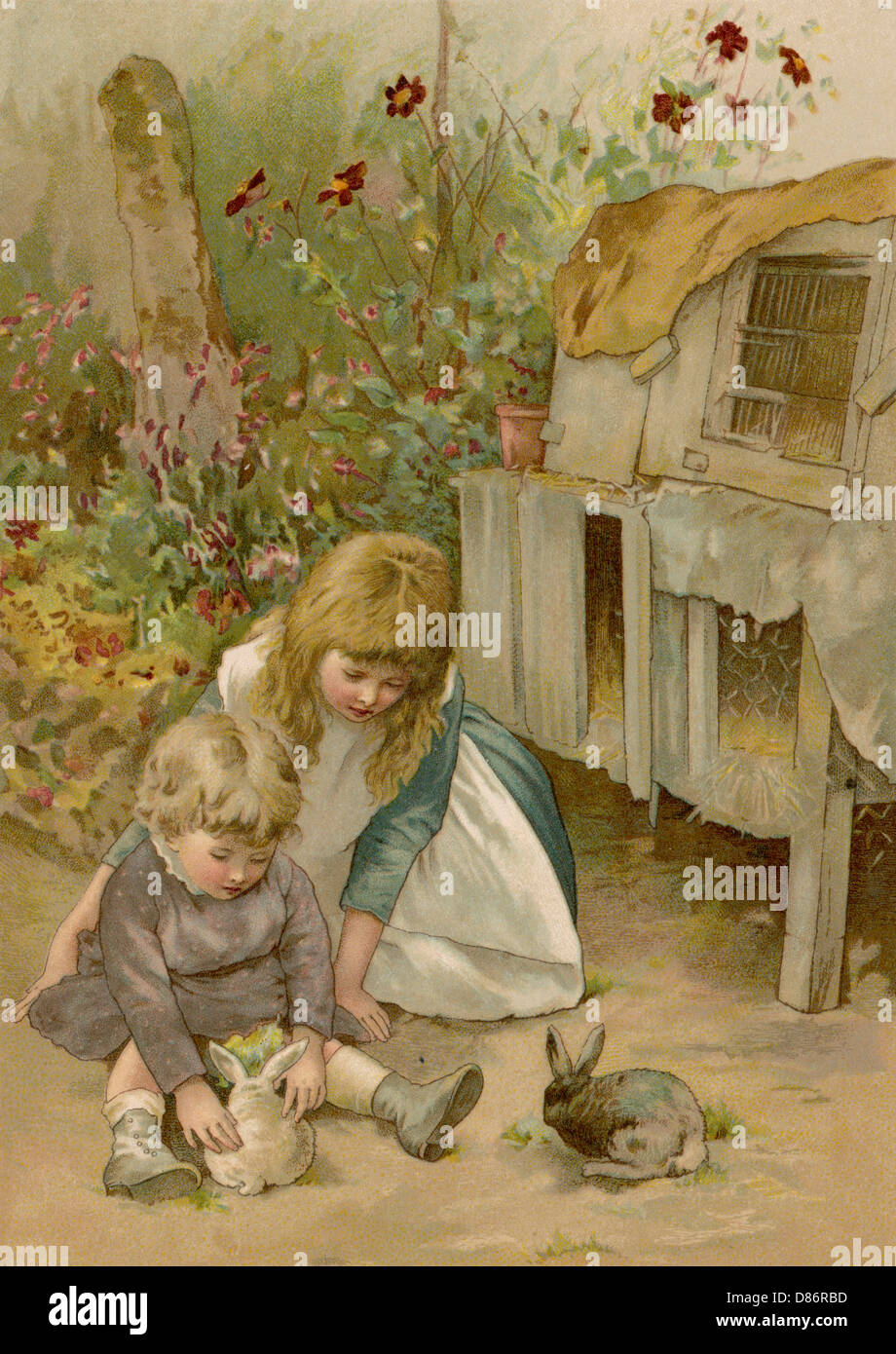 CHILDREN WITH RABBITS Stock Photo - Alamy