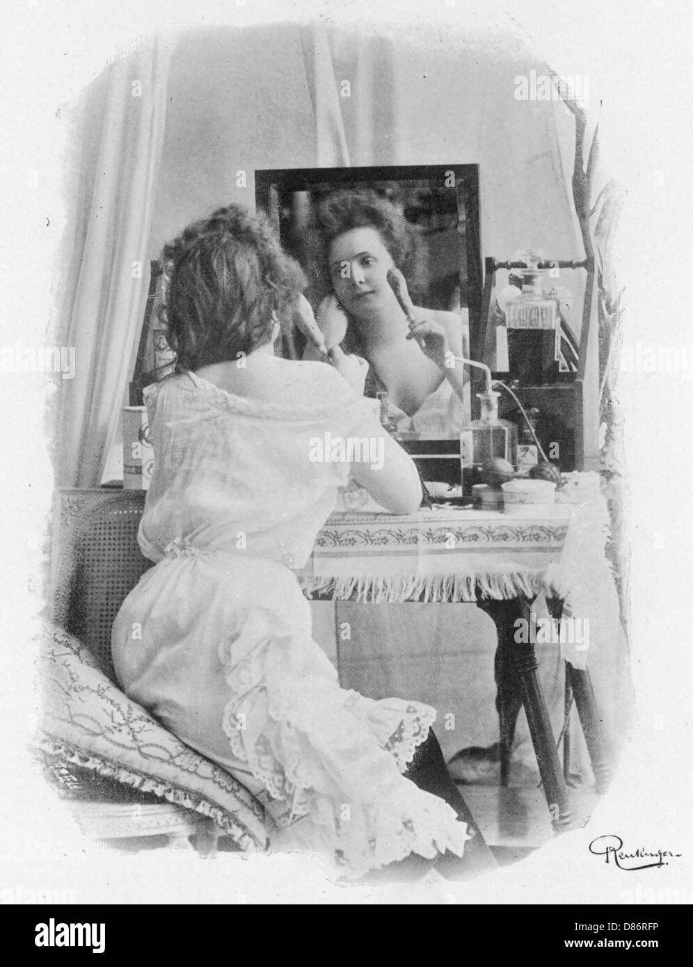 WOMAN AT DRESSING TABLE Stock Photo - Alamy