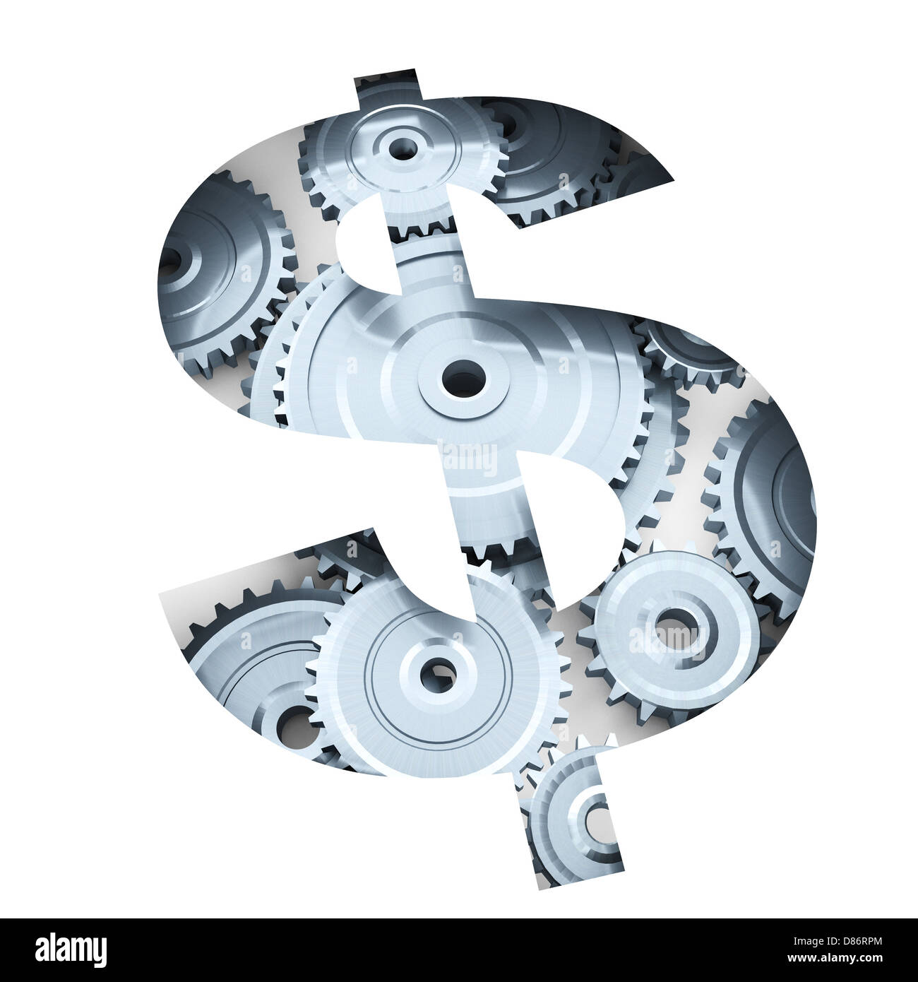 3d render illustration of cogs and gears exposed from dollar symbol cut ...