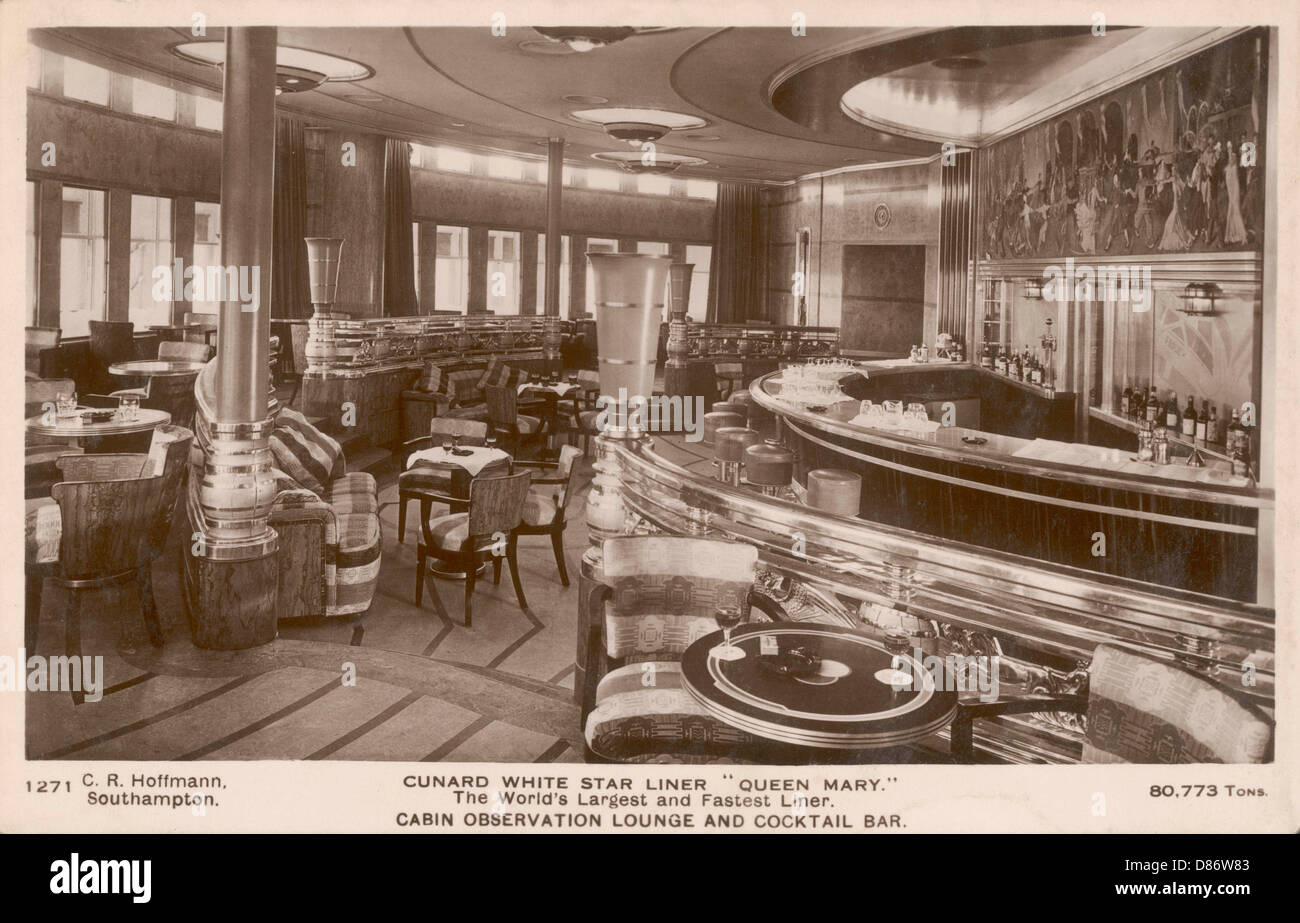 Queen Mary Ocean Liner, observation lounge and cocktail bar Stock Photo ...