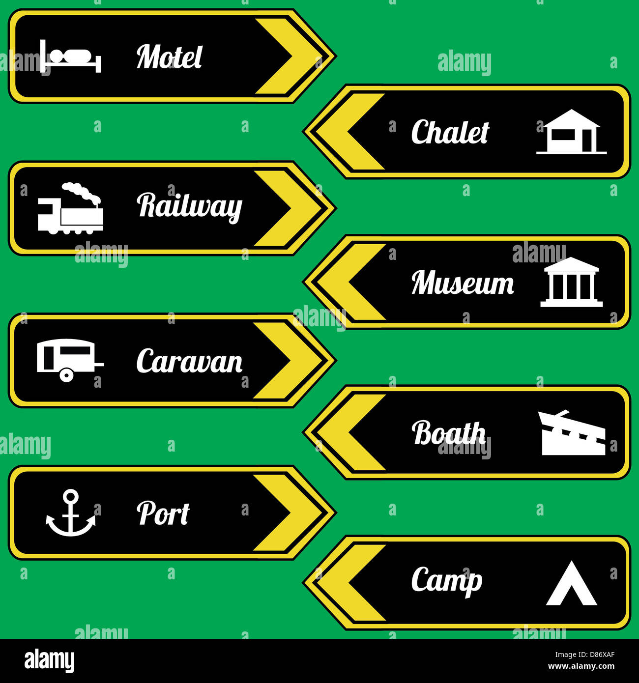 Tourist locations icon set black-yellow Stock Photo - Alamy