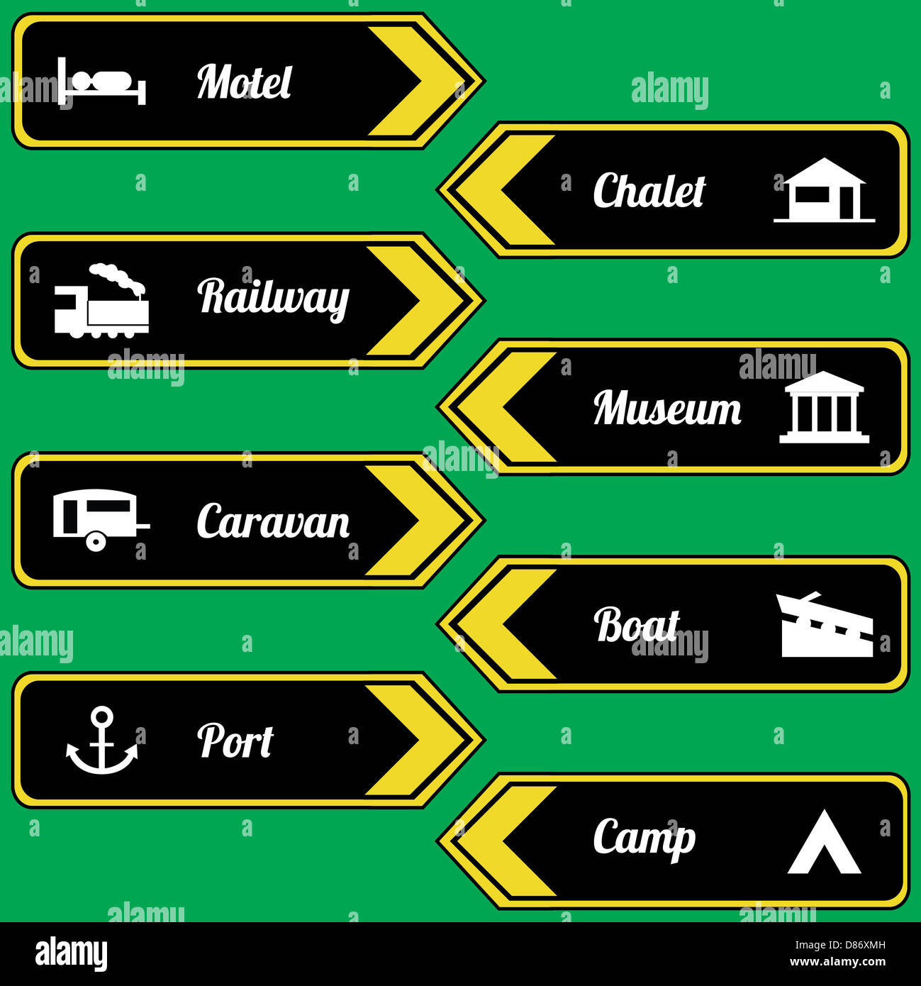 Tourist locations icon set black-yellow Stock Photo - Alamy
