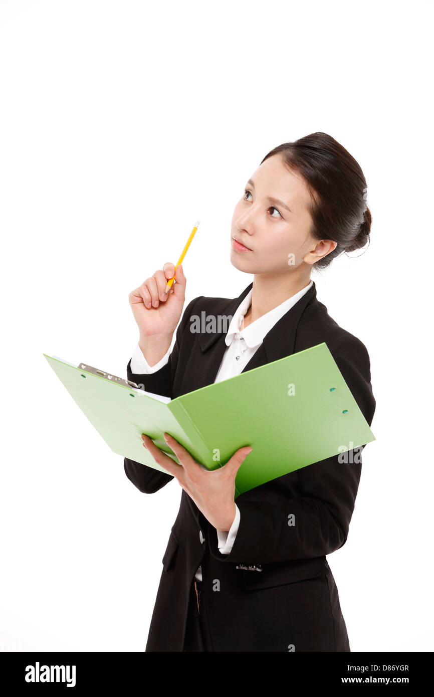 young woman posing in studio binder Stock Photo - Alamy