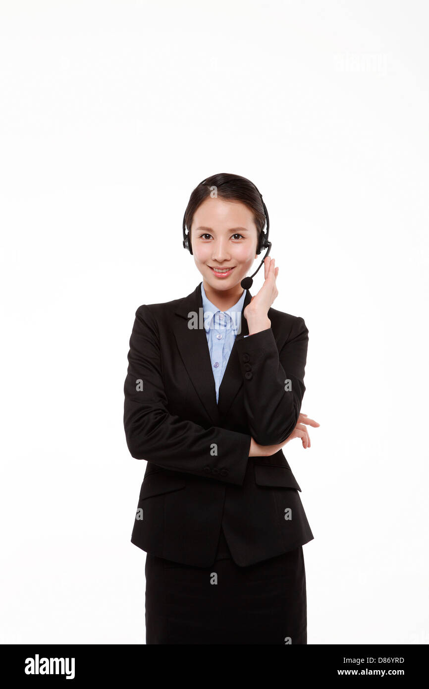 young woman posing in headset Stock Photo - Alamy