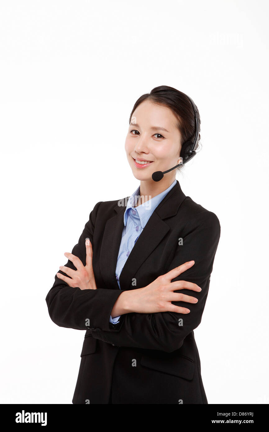 young woman posing in headset Stock Photo - Alamy