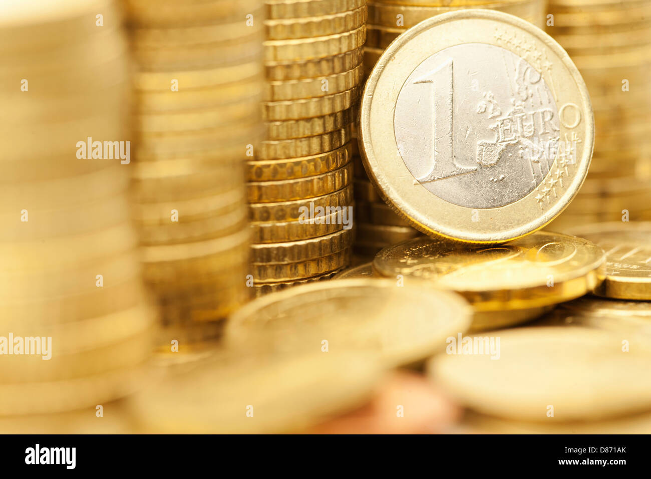 Stack of Euro coins with one cent coin, close up Stock Photo - Alamy