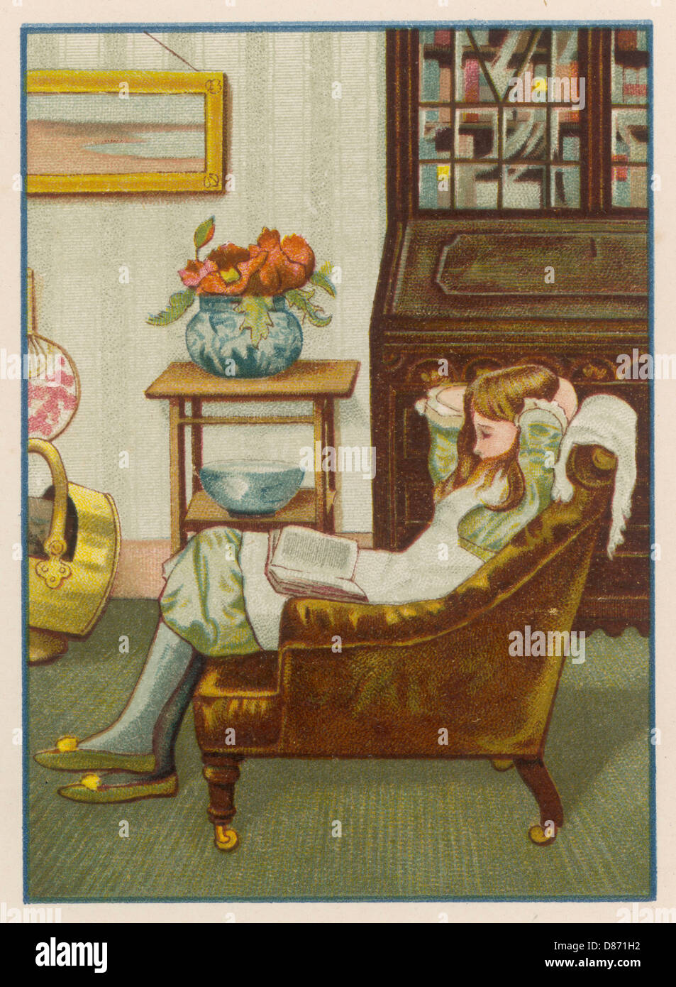 GIRL READING INDOORS Stock Photo - Alamy