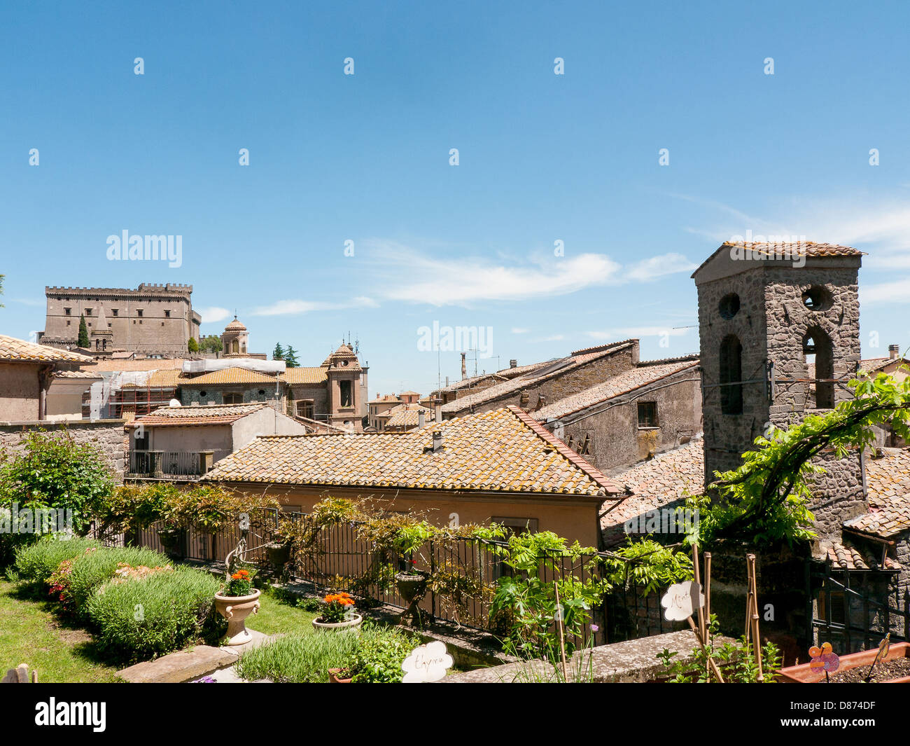 A roof top view in the medieval hill top city of Soriano nel Cimino ...