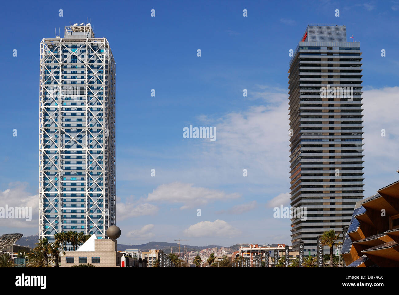 Modern high rise buildings by marina at Barceloneta. Barcelona ...