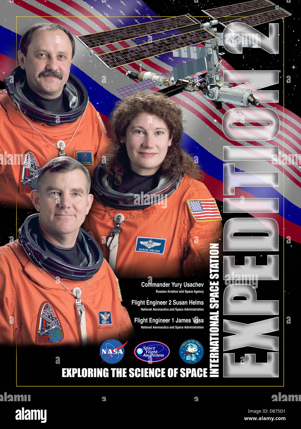 This poster features the Expedition 2 crew aboard the International ...