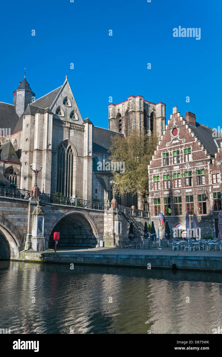 St Michael's Church and bridge with guild house Ghent Belgium Stock ...