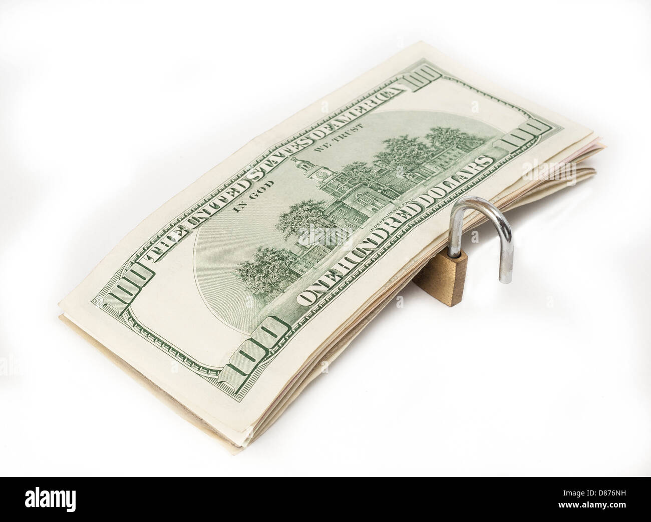 American dollars cash with padlock isolated on a white background ...