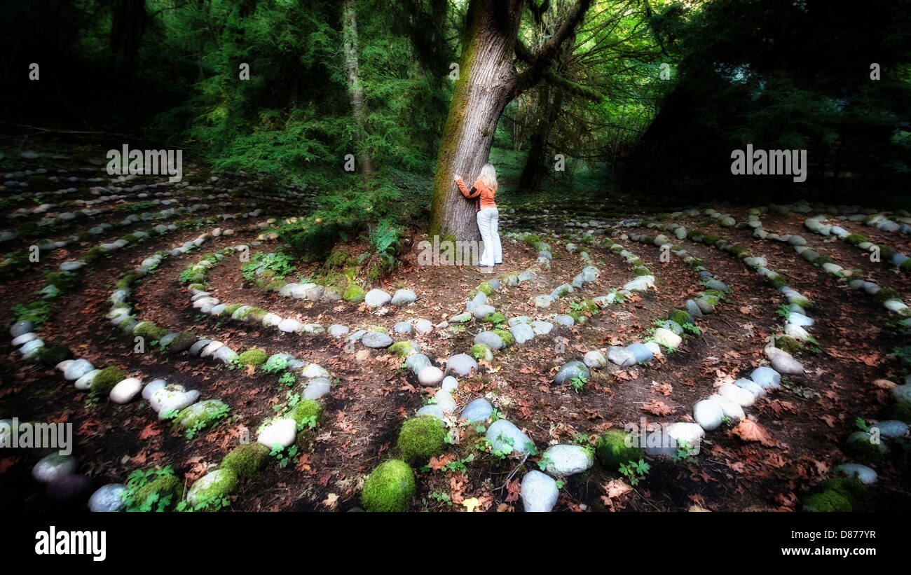 USA, Washington, Mature woman hugging tree in forest Stock Photo - Alamy