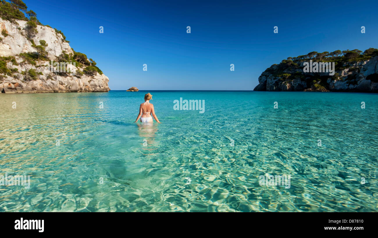Spain, Menorca, Mature woman in sea Stock Photo - Alamy