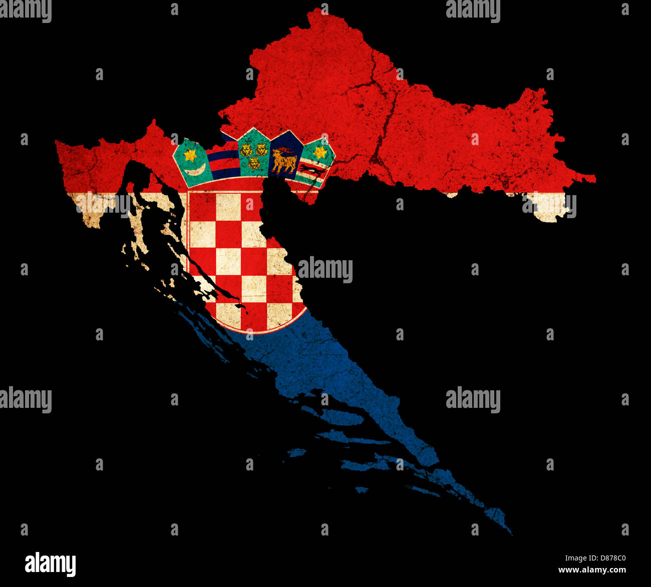 Map outline of Croatia with flag insert grunge effect Stock Photo - Alamy