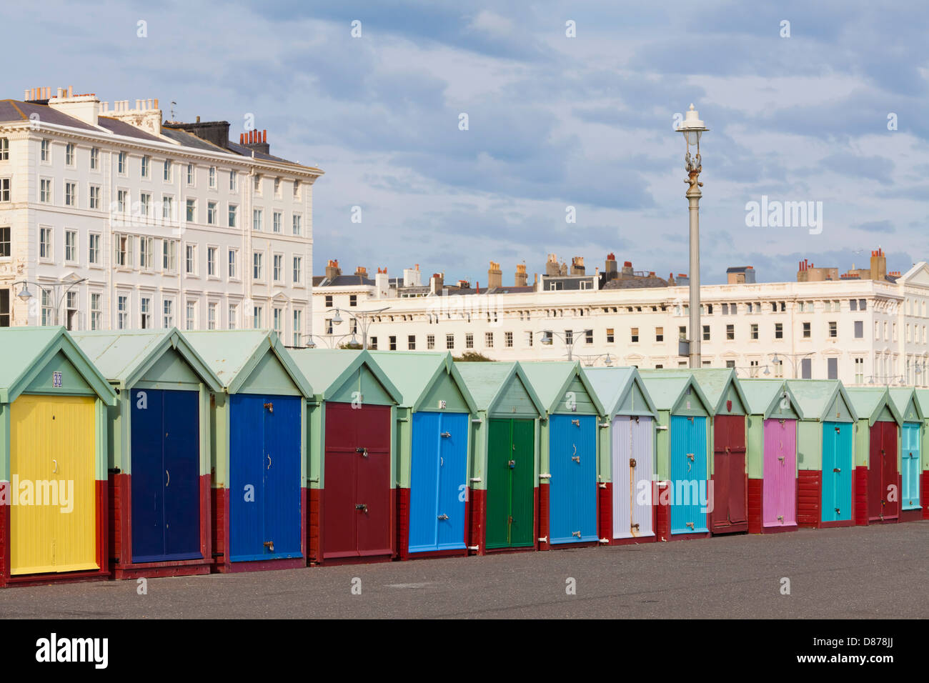 England, Sussex, Brighton, Coloured bathing huts at seafront Stock ...