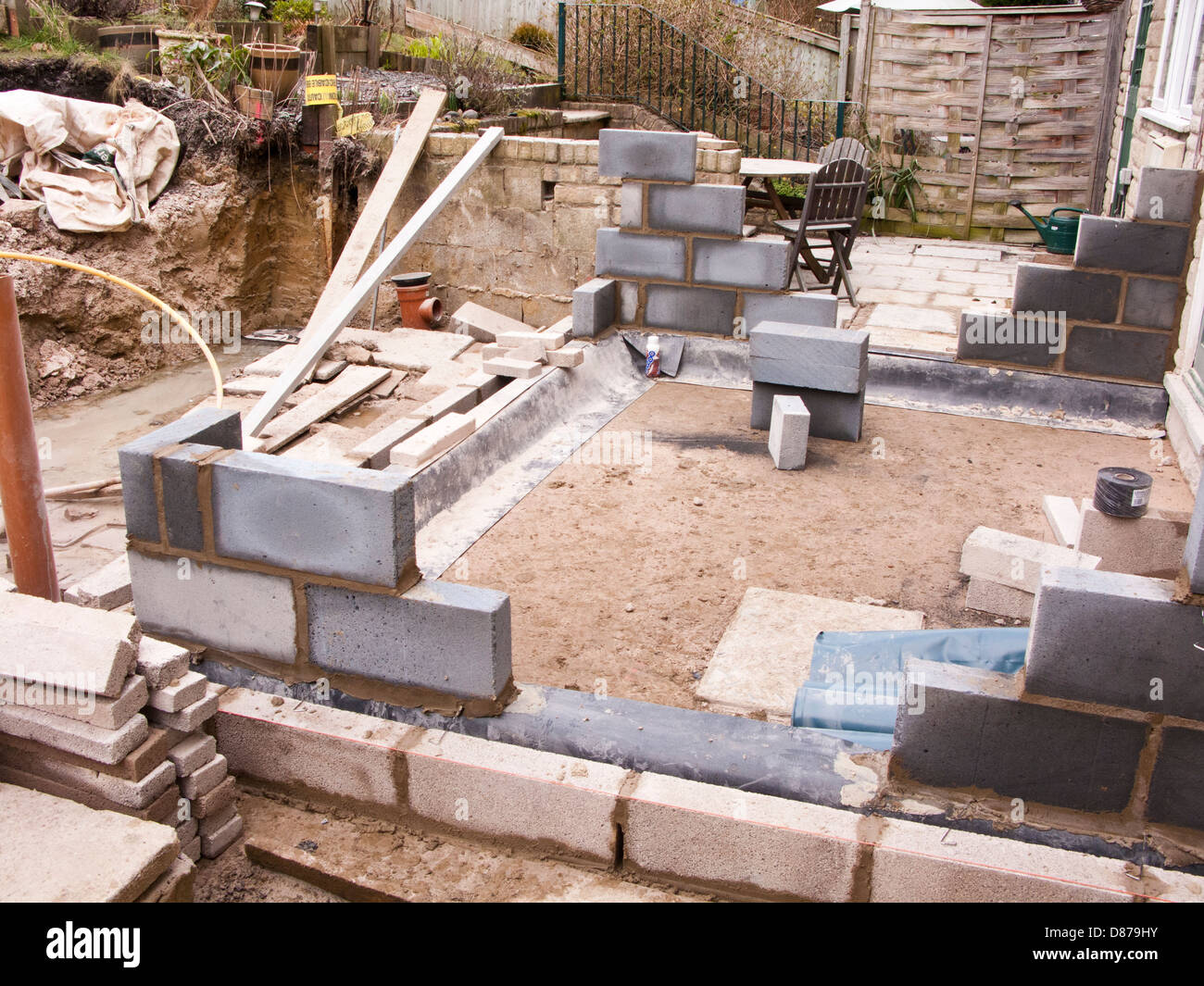 Building an extension onto a house, uk Stock Photo - Alamy