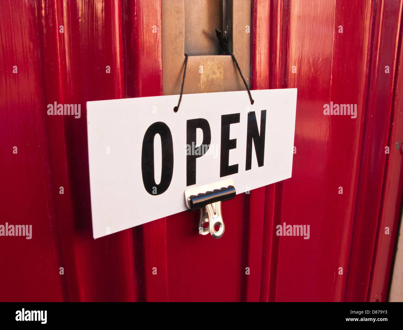 Open sign on a red door Stock Photo - Alamy