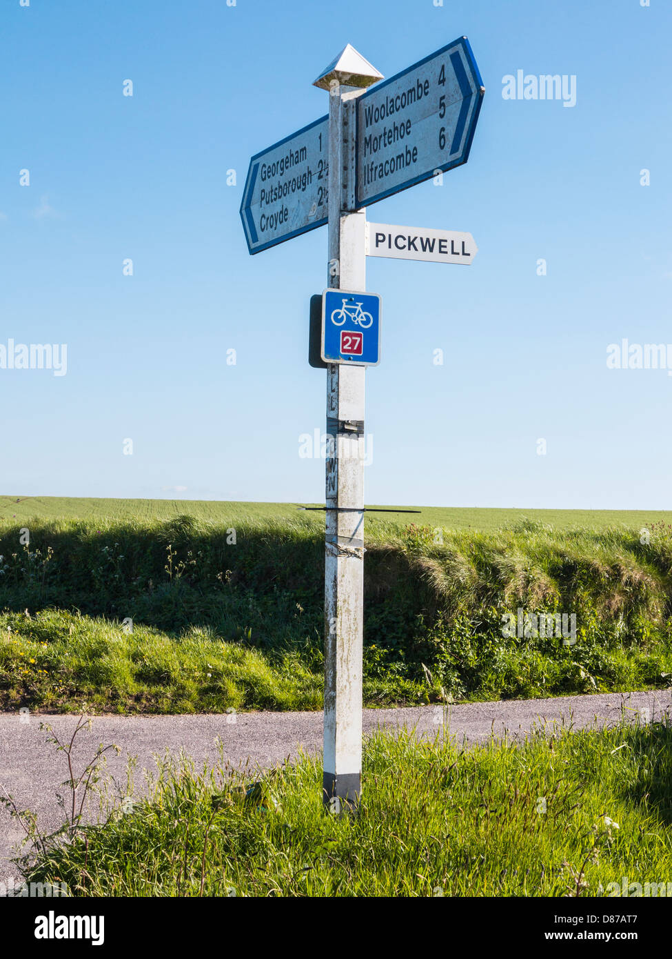 National Cycle Network Route 27 and signpost near Woolacombe in Devon ...