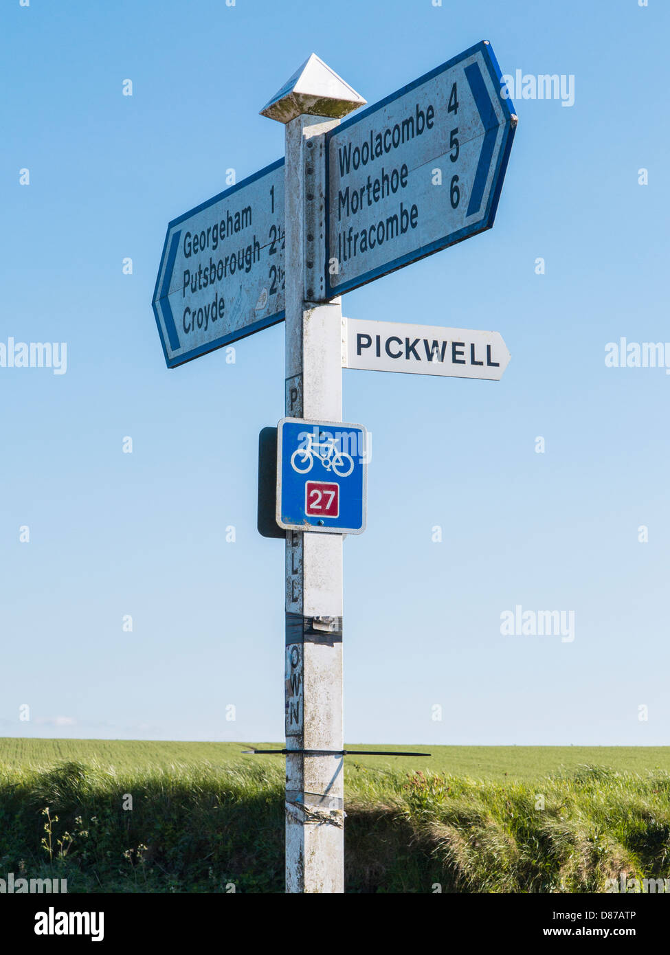 National Cycle Network Route 27 and signpost near Woolacombe in Devon ...