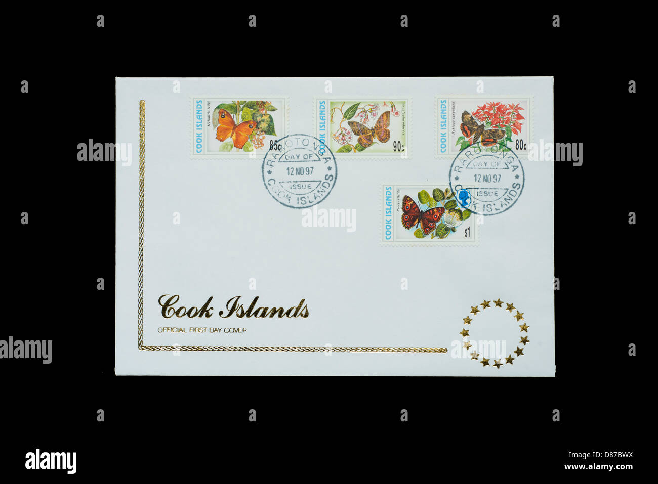 The official first day cover of stamps of Cook Islands Stock Photo - Alamy