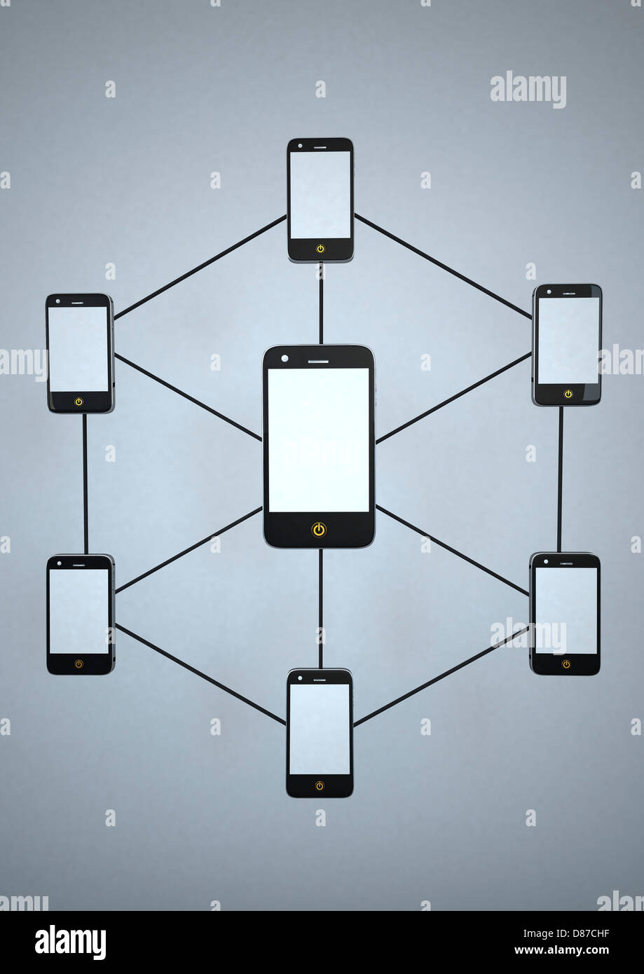 Smartphone Network against grey background Stock Photo - Alamy
