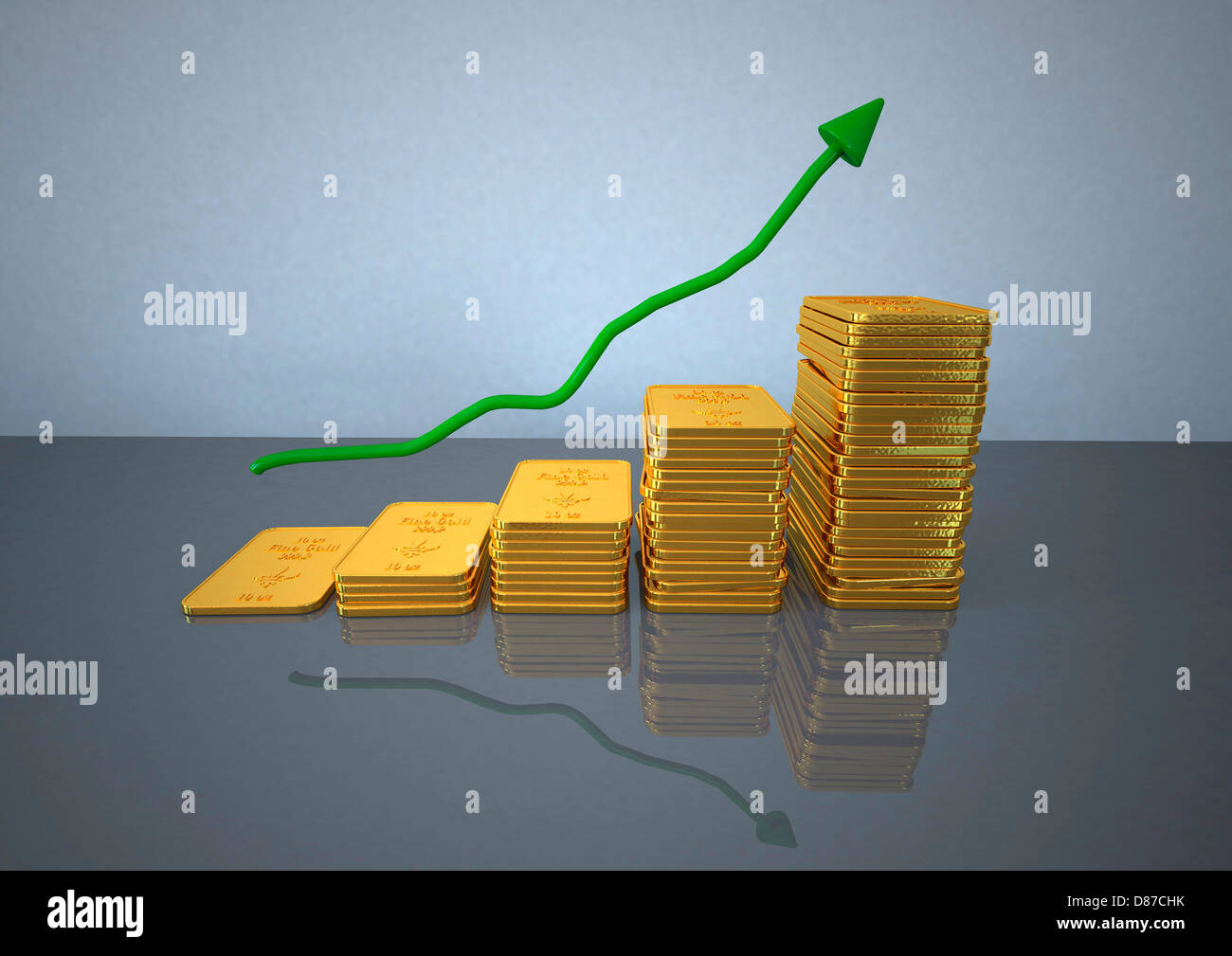 Stack of golden bar with green chart hi-res stock photography and ...